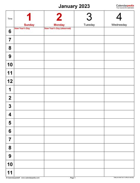 Weekly Calendar 2023 For Excel 12 Free Templates