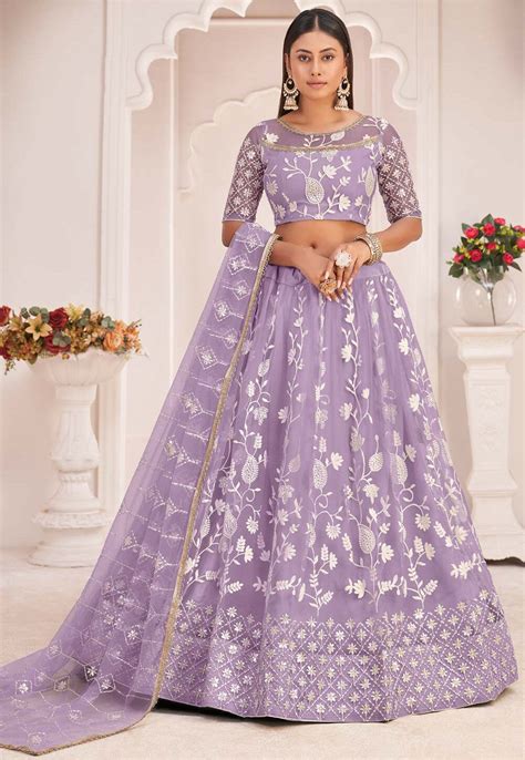 Buy Embroidered Net Lehenga In Light Purple Online Lht87 Utsav Fashion