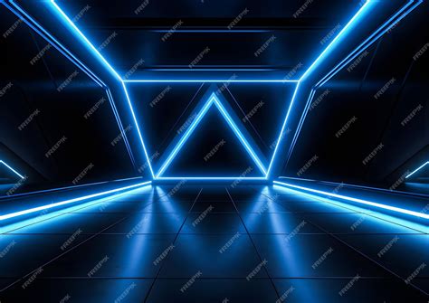 Modern Futuristic Blue Neon Lights Background Premium Photo