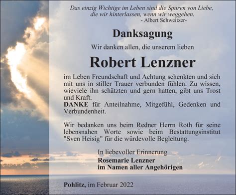Traueranzeigen Von Robert Lenzner Trauer In Thueringen De