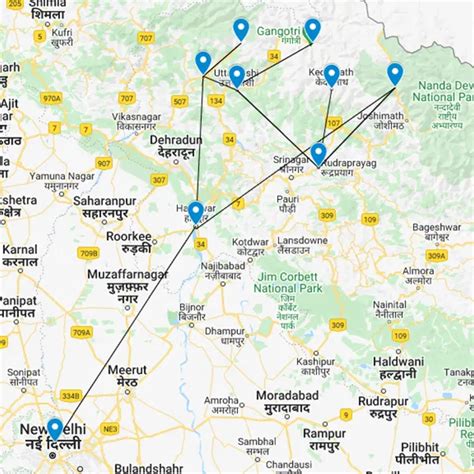 Uttarakhand Tourist Map With Distance