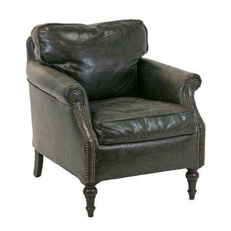 Accent Chair In Mottled Black Leather Grandview Mercantile