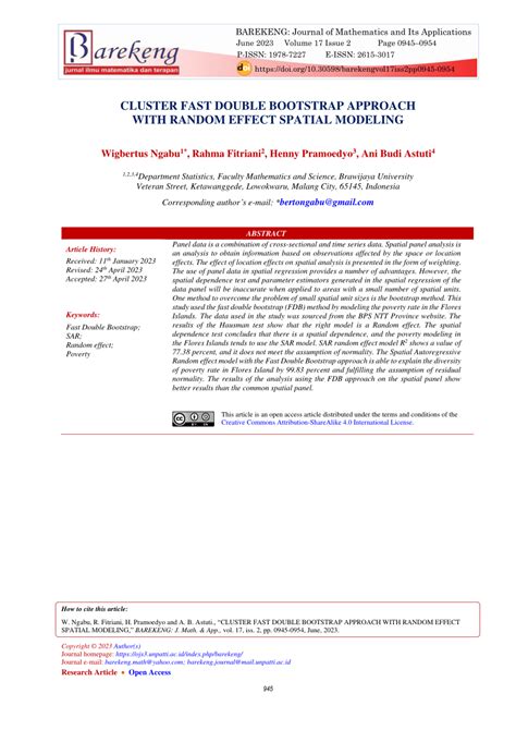 Pdf Cluster Fast Double Bootstrap Approach With Random Effect Spatial
