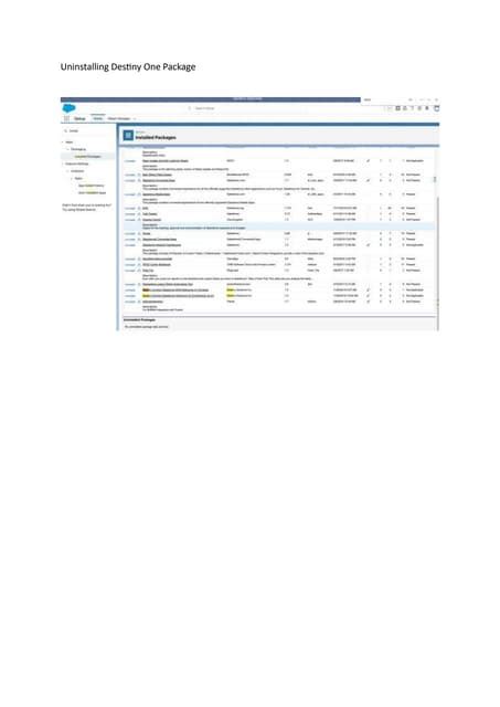 Erros While Deleting Managed Package Destiny Onedocx