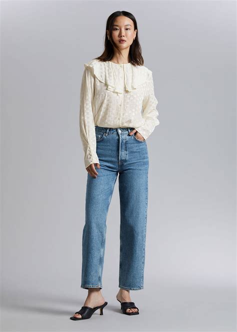 And Other Stories Jacquard Frilled Blouse In Ivory Jacquard Endource