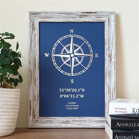 A4 Custom Foil Compass And Coordinates Print Any Location Personalised