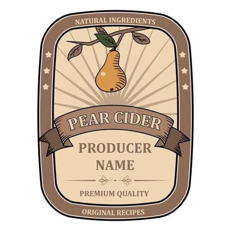 Pear Cider Label Classic Light Alcohol Pears Beverage Two Yellow Fruits With Leaves On A White