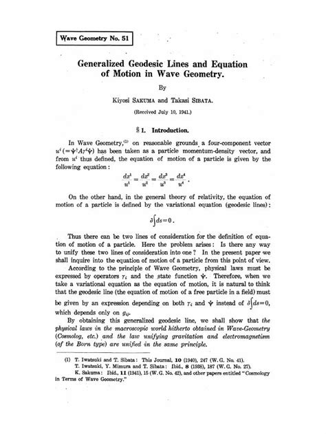 Pdf Generalized Geodesic· Lines And Equation Of Motion In Wave