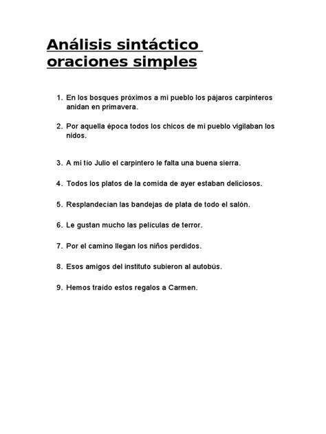 Análisis Sintáctico De Oraciones Simples Con Soluciones Okzaa