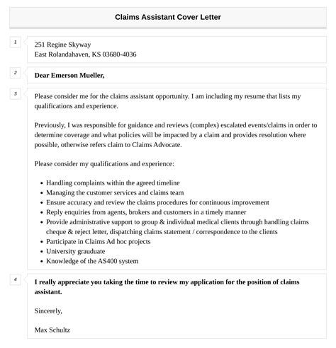 Claims Assistant Cover Letter Velvet Jobs
