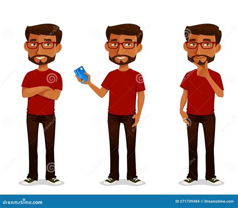 Cute Cartoon Illustration Of A Young Indian Man In Casual Outfit