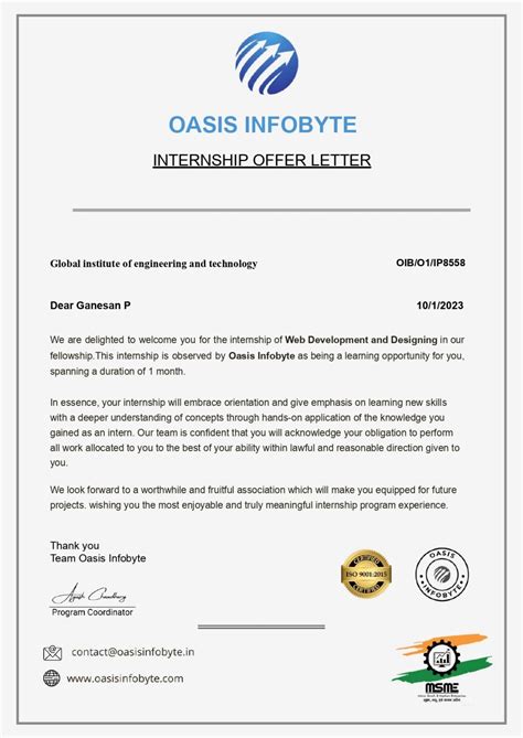 Ganesan P On Linkedin Webdevelopment Internship Oasisinfobytes Learningandgrowing