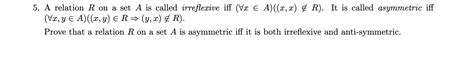 solved 5 a relation r on a set a is called irreflexive iff