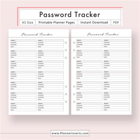 Password Tracker For Unlimited Instant Download Digital Printable