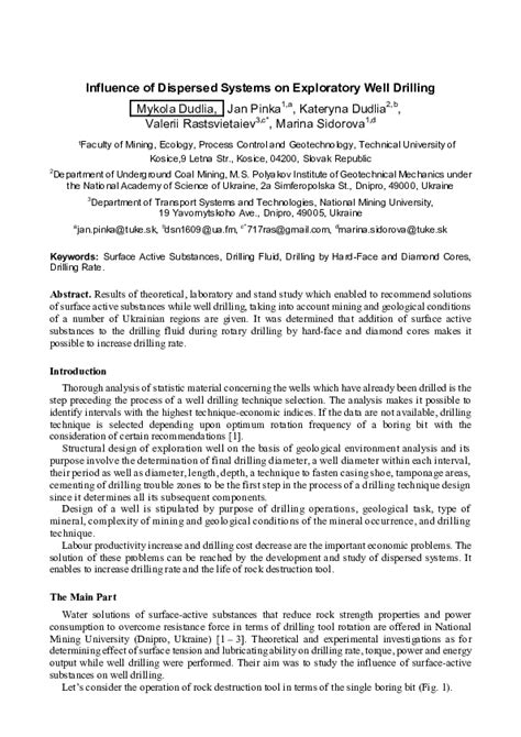Pdf Influence Of Dispersed Systems On Exploratory Well Drilling