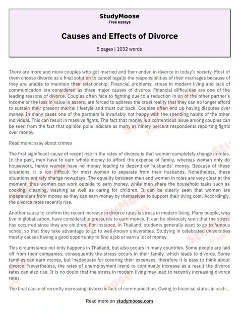 Causes And Effects Of Divorce Free Essay Example