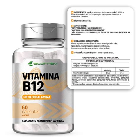 2un Vitamina B12 Metilcobalamina 414vd 400mg 60 Cápsulas Ecomev