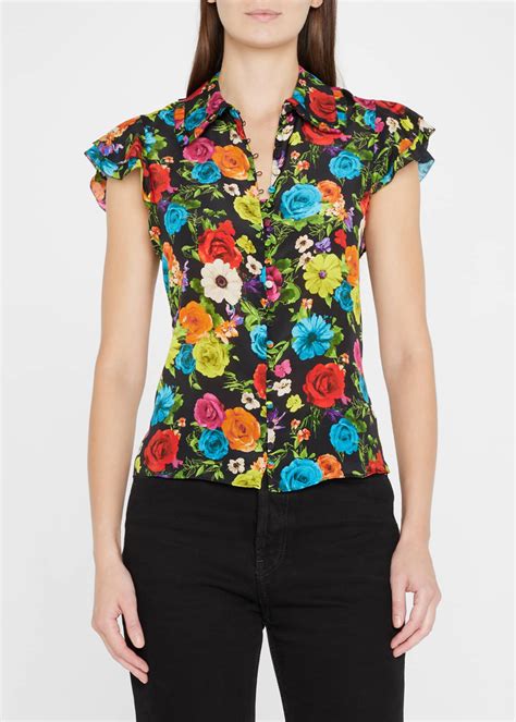 Alice Olivia Martel Floral Flutter Sleeve Blouse Bergdorf Goodman