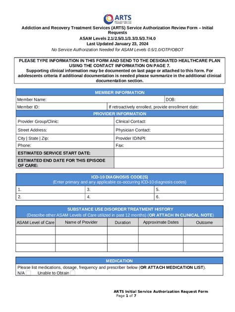 Arts Initial Service Authorization Request Doc Template Pdffiller