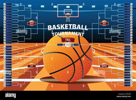 A Vector Illustration Of Basketball Tournament Bracket Template Stock