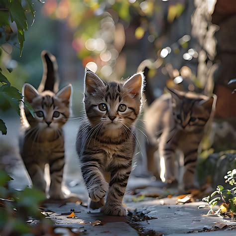 Close Up On Kittens Walking Outdoors Premium Ai Generated Image