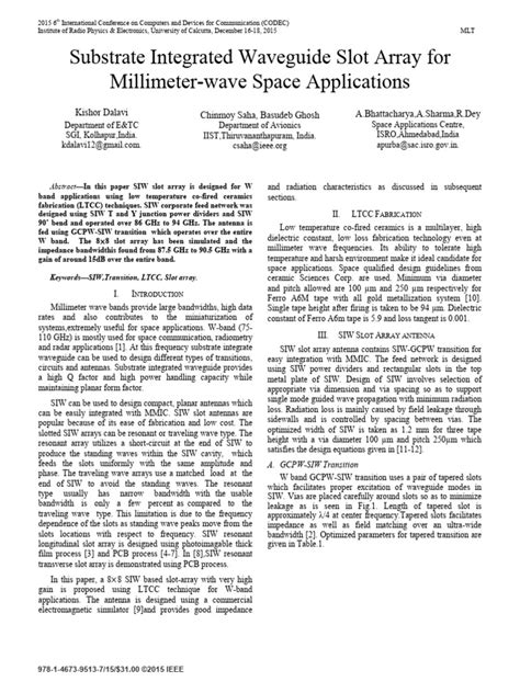 Substrate Integrated Waveguide Slot Array For Millimeter Wave Space Applications Pdf Waves