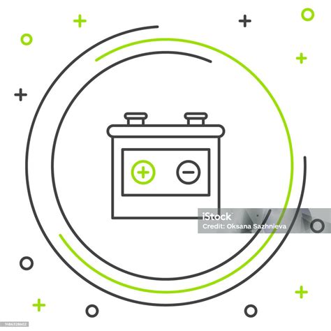 흰색 배경에 격리 된 라인 자동차 배터리 아이콘 어큐뮬레이터 배터리 에너지 전력 및 전기 축적기 배터리 다채로운 개요 개념 벡터