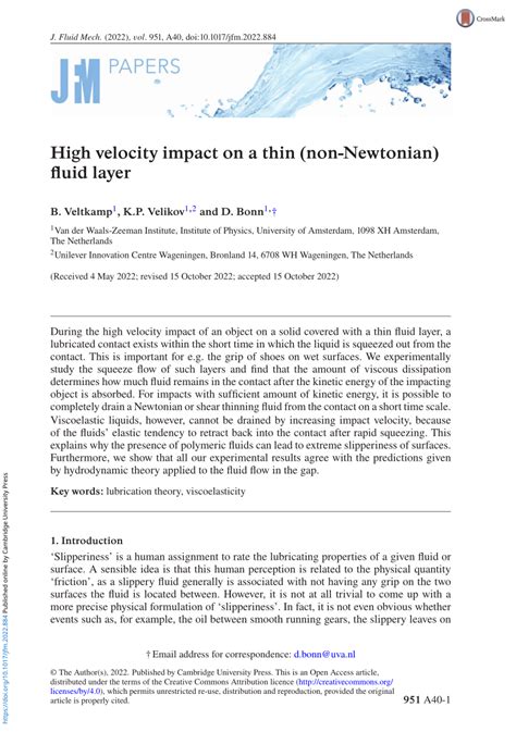 [pdf] High Velocity Impact On A Thin Non Newtonian Fluid Layer
