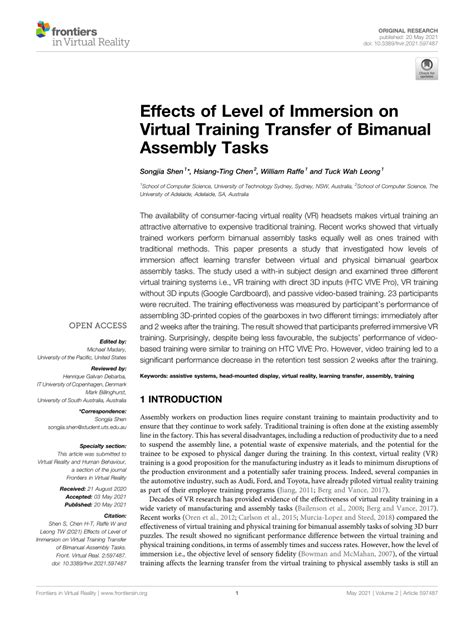 Pdf Effects Of Level Of Immersion On Virtual Training Transfer Of