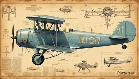 Free Vintage Biplane Blueprint Image Biplane Blueprint Vintage