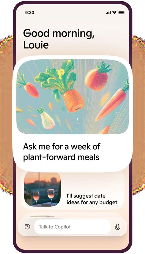 the copilot app showing an example of a suggested prompt