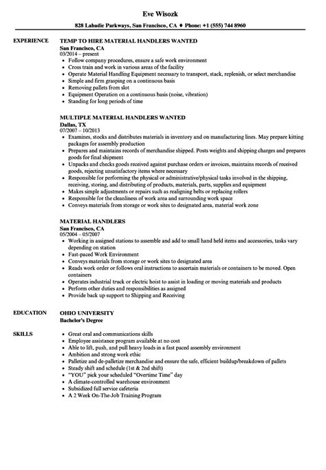 Material Handlers Resume Samples Velvet Jobs