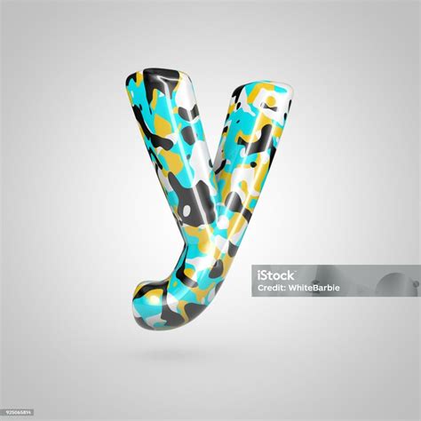 편지 Y 소문자 흰색 배경에 고립 된 시안색 검정색과 노란색 위장 패턴으로 위장 0명에 대한 스톡 사진 및 기타 이미지 0명 3차원 형태 검은색 Istock