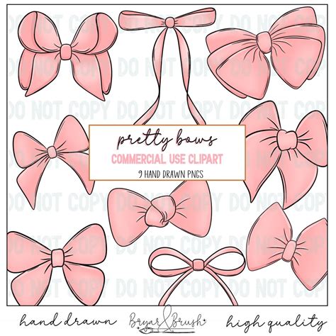 Pink Bows Clipart Hand Drawn Clip Art Commercial Use Clipart