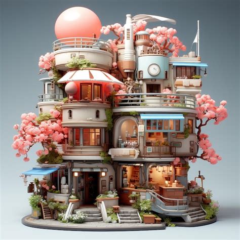 Premium Ai Image A 3d Model Of Some Cute Little Buildings