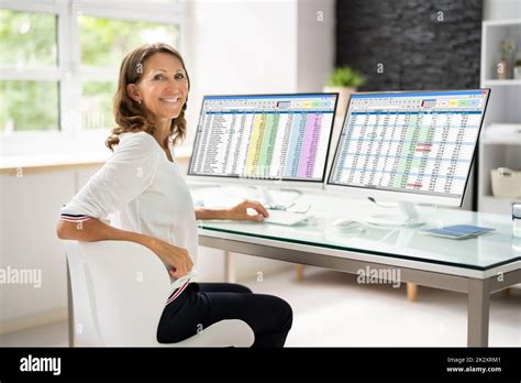 Data Analyst Woman Using Spreadsheet Stock Photo Alamy