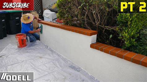 How To Build A Retaining Wall With Stucco And Brick Caps Part 2 Youtube