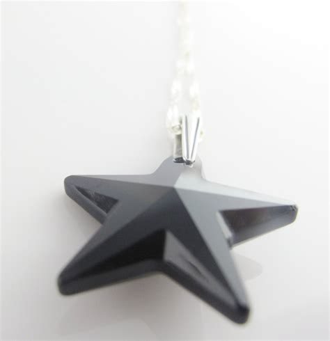 Black Swarovski Crystal Star Necklace Sterling Silver 925 Rockstar