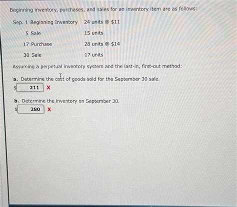 solved beginning inventory purchases and sales for an
