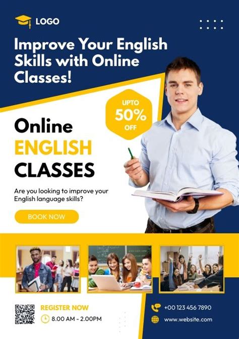 Online English Classes Course Flyer Class Poster Online Classes