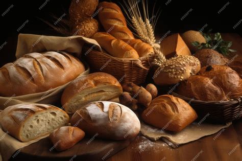 Premium Photo Bread Assorted Bakery Wheat Generate Ai
