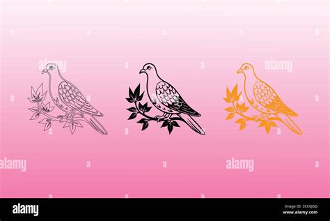 Artistic Doves On Branches Detailed Vector Illustrations With Outline