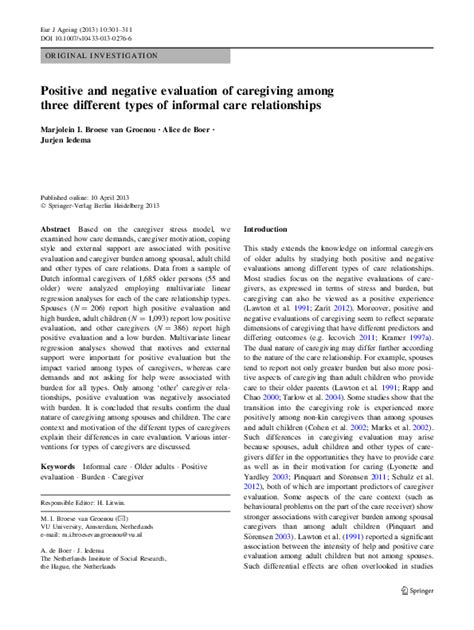 Pdf Positive And Negative Evaluation Of Caregiving Among Three