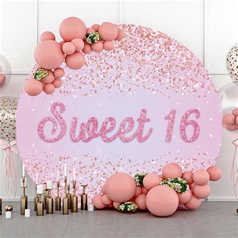 Glitter Pink Simple Sweet 16 Birthday Round Backdrop Lofaris