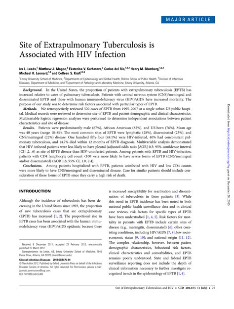 Pdf Site Of Extrapulmonary Tuberculosis Is Associated With Hiv Infection