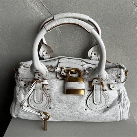 Authentic Iconic Chloe Paddington Bag In White Leather Pre Owned Etsy