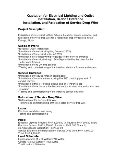 Quotation For Electrical Lighting And Outlet Insta Pdf