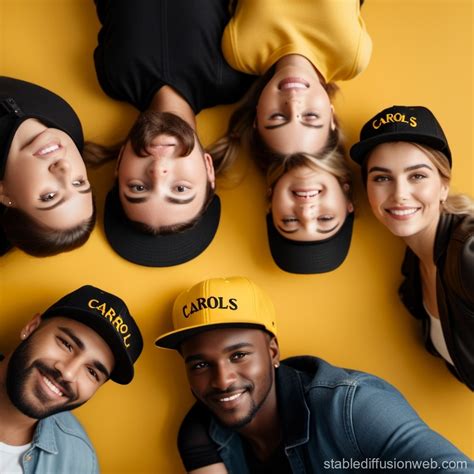 Eight Friends In Black Caps With Carrols Logo Stable Diffusion Online