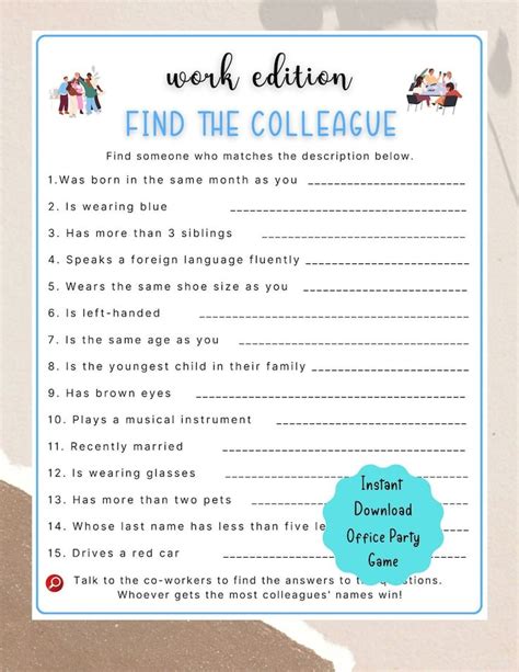 Printable Find The Colleague Office Party Game Coworker Staff
