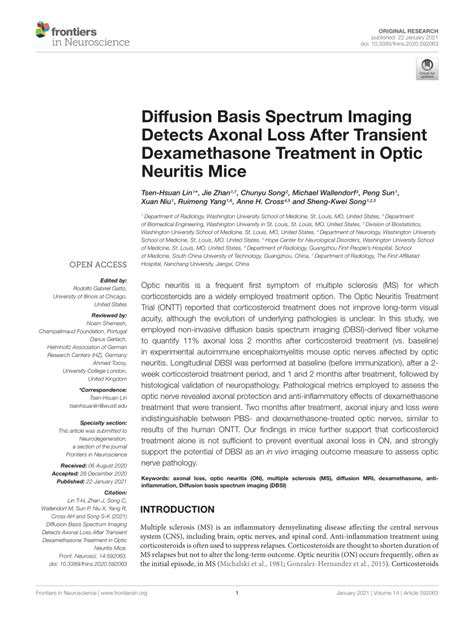 Pdf Diffusion Basis Spectrum Imaging Detects Axonal Loss After Transient Dexamethasone